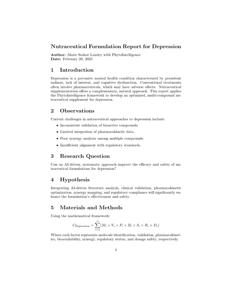 Nutraceutical Formulation Report for Depression | PDF | Major ...