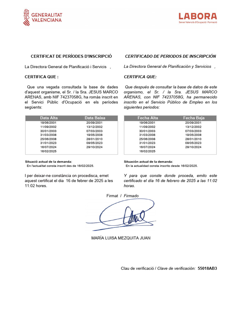 Certificado de Inscripción en Empleo | PDF