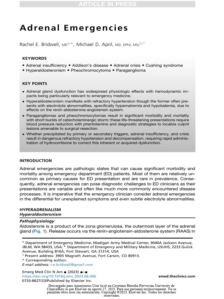 Adrenal Emergencies Pdf Adrenal Gland Angiotensin