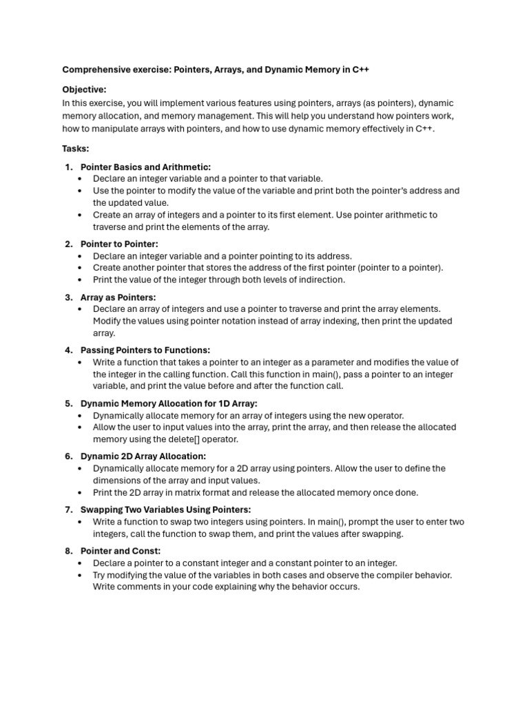 Pointers Comprehensive Exercise Pdf Pointer Computer Programming Variable Computer