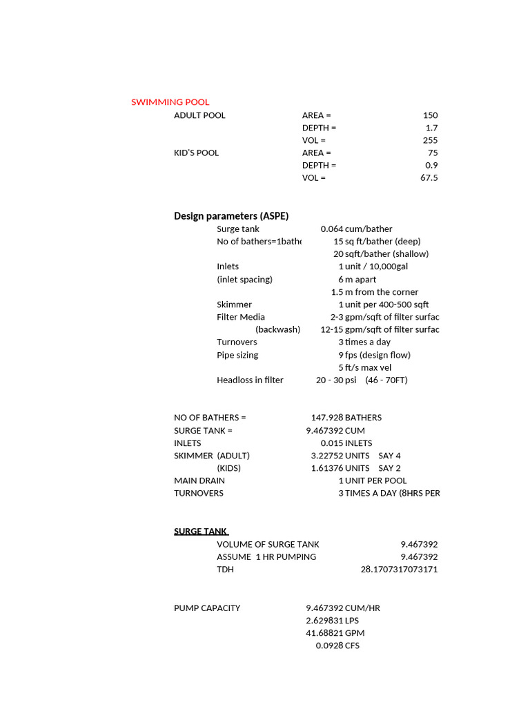 Swimming Pool Design Parameters | PDF | Chemical Engineering | Gas ...