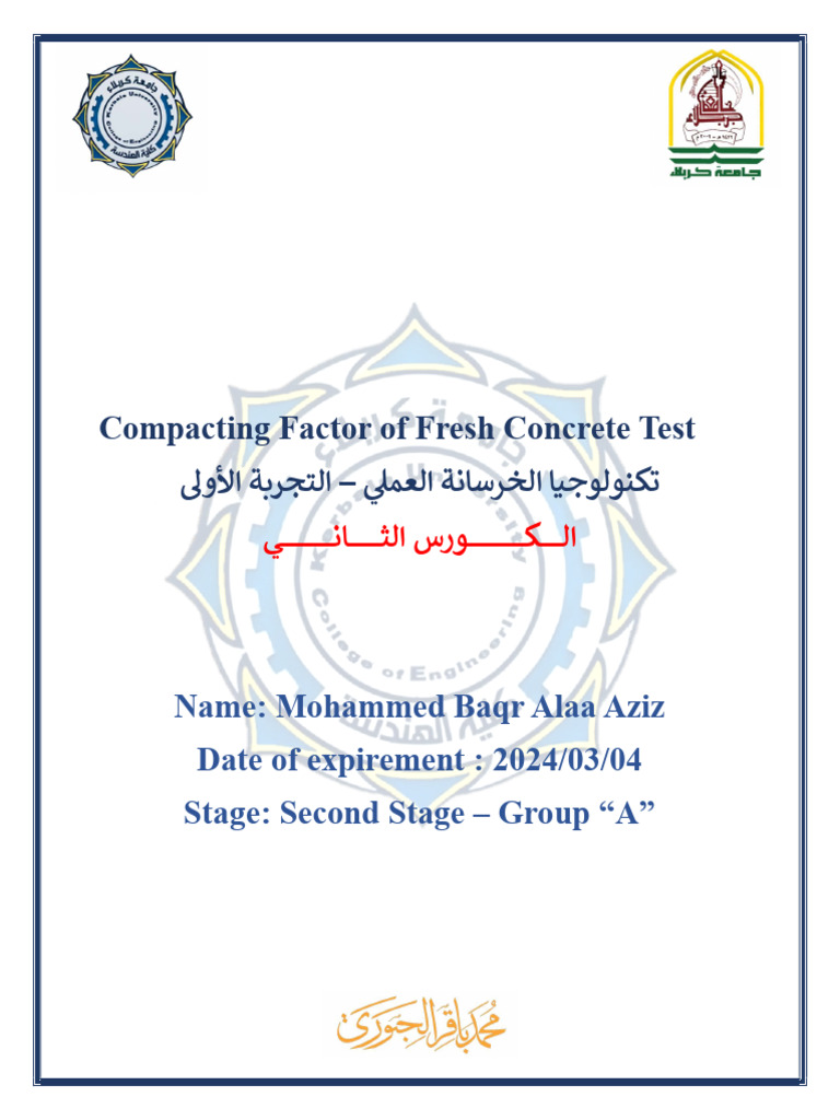 Compacting Factor of Fresh Concrete Test | PDF