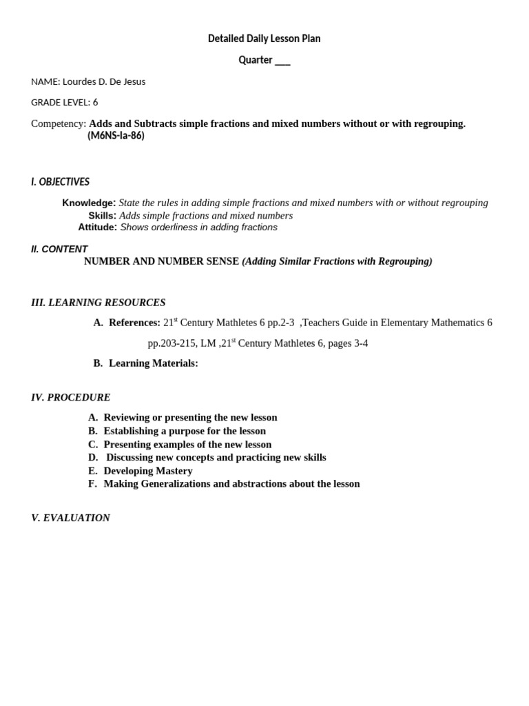 Detailed Daily Lesson Plan | PDF