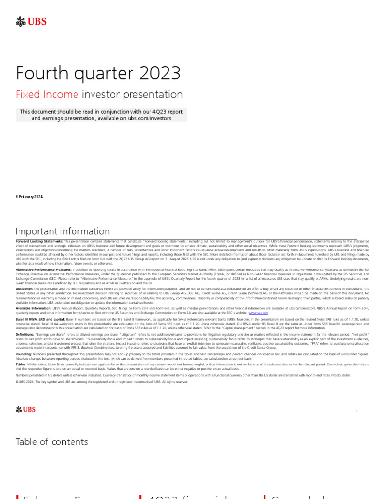 4q23 Fixed Income Presentation | PDF | Ubs | Income Statement