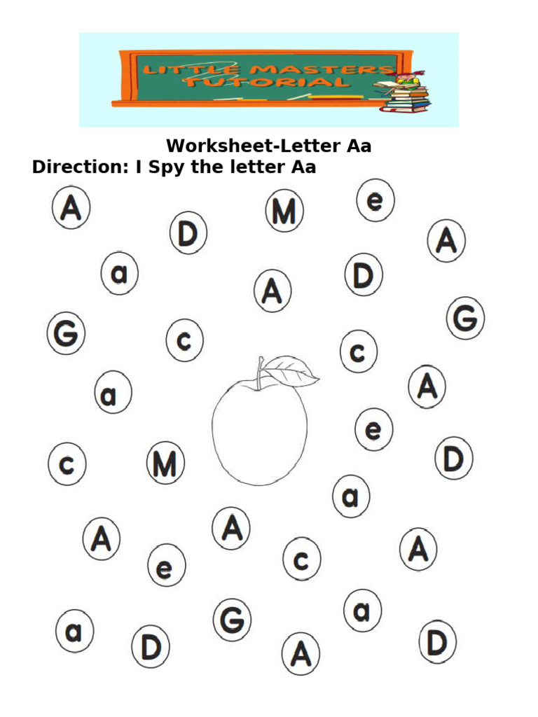 I Spy Letter Aa Worksheet | PDF