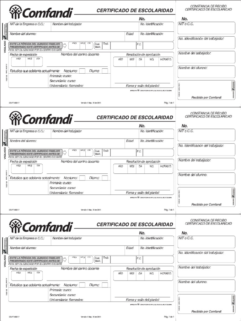 Comfandi-Certificado de Escolaridad | PDF