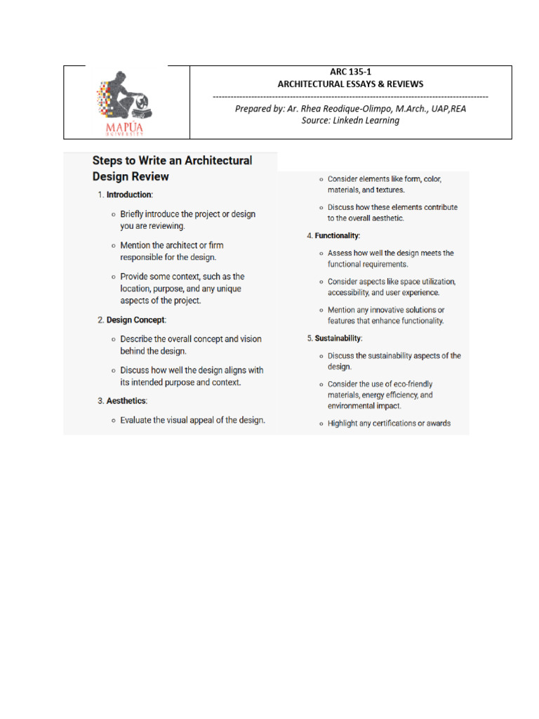Architectural Reviews and Essays Guide | PDF