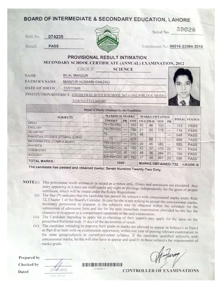 Matric and FSC Result | PDF