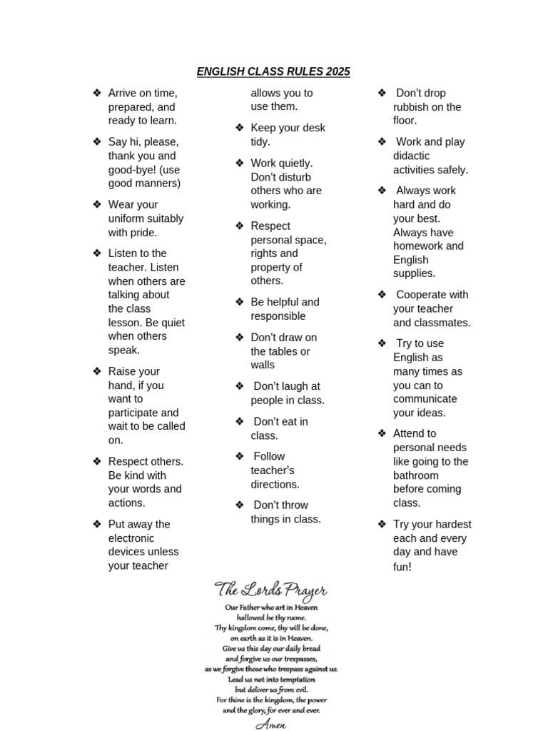 English Class Rules 2025 Guide | PDF