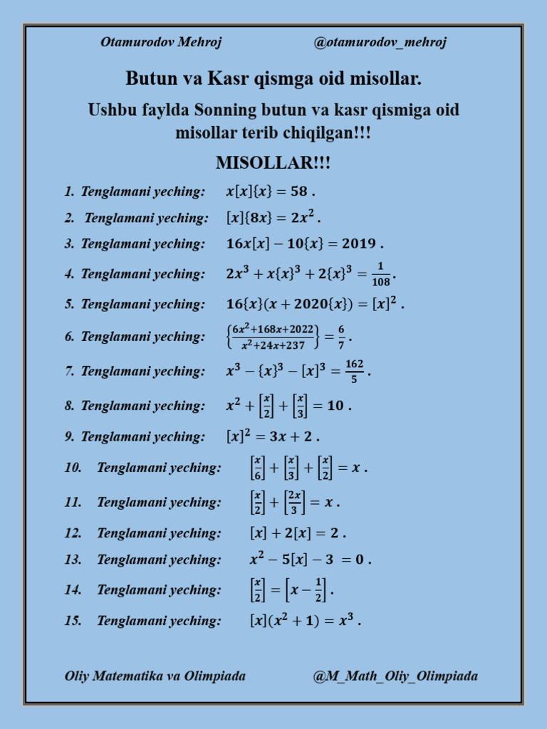Butun Va Kasr Qism. Mehroj Otamurodov | PDF