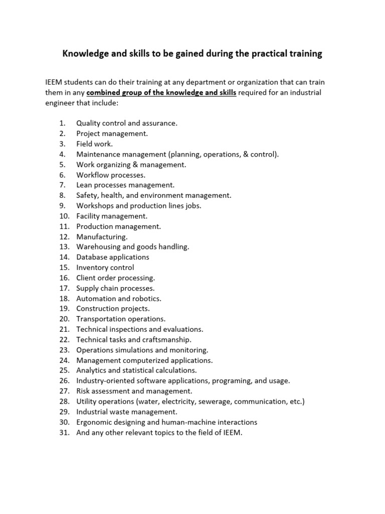 Practical Training Skills for IEEM Students | PDF
