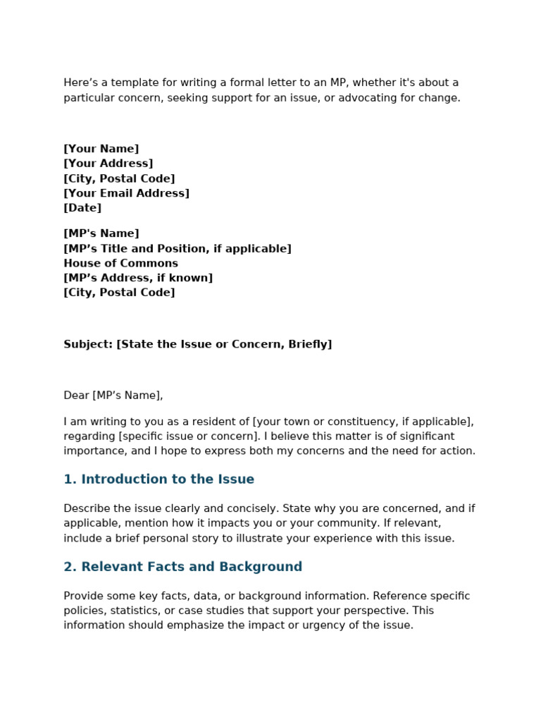 Formal Letter Template to Your MP | PDF
