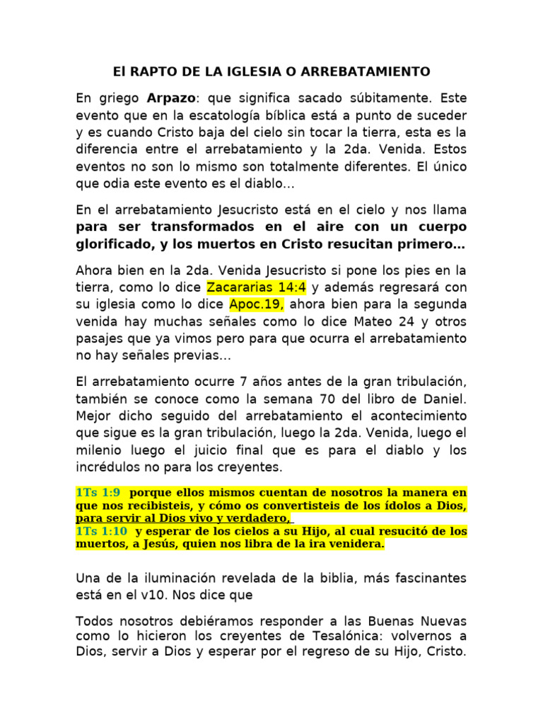 El RAPTO DE LA IGLESIA O ARREBATAMIENTO (Recuperado automáticamente) | PDF | Éxtasis | Cristo ...