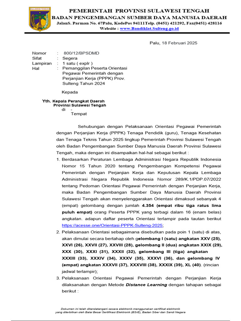 SURAT PEMANGGILAN PESERTA PPPK GEL. I, II, III, IV Tahun 2025 KIRIM PD Kirim - Preview | PDF