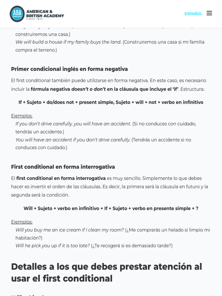 First Conditional en Inglés Estructura y Ejemplos ABA English | PDF