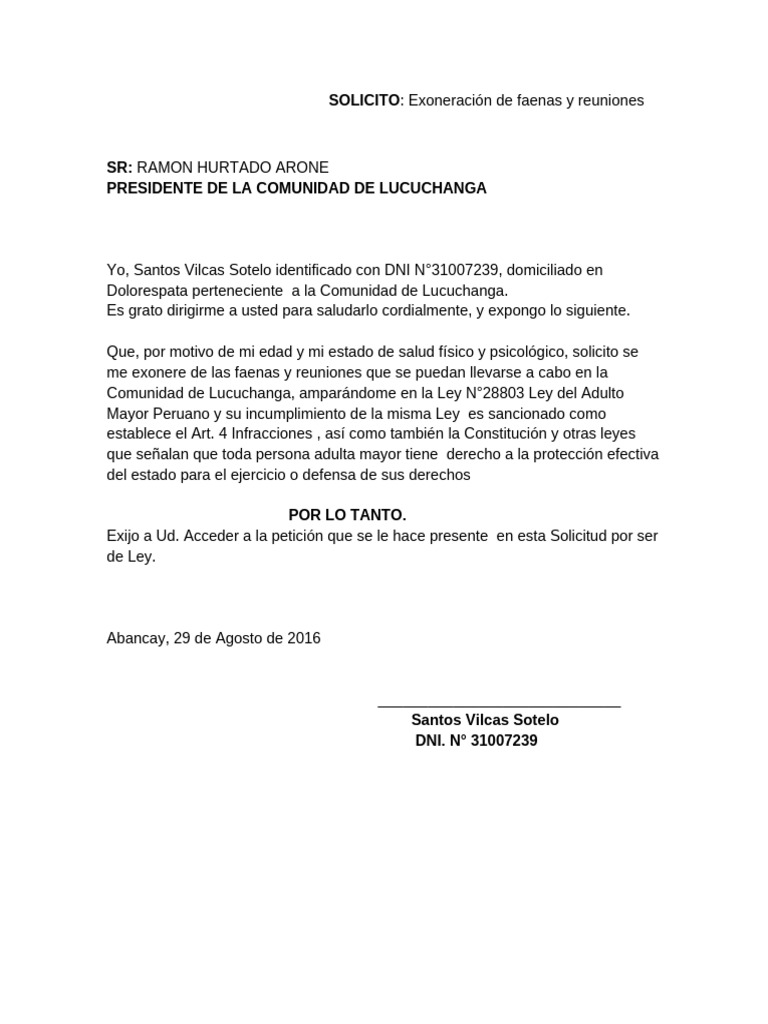 Solicito Exoneracion Dolorespata | PDF
