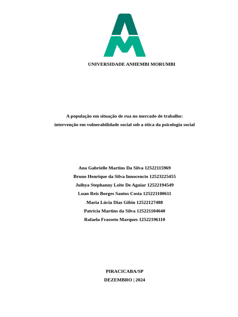 Trabalho - Psico Social - Final | PDF | Sociologia | Psicologia