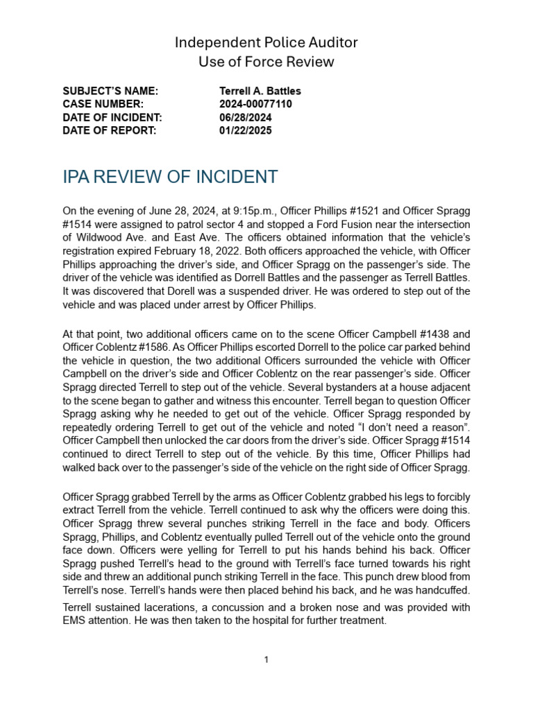 OIPA Use of Force Review Report -2024 | PDF | Use Of Force