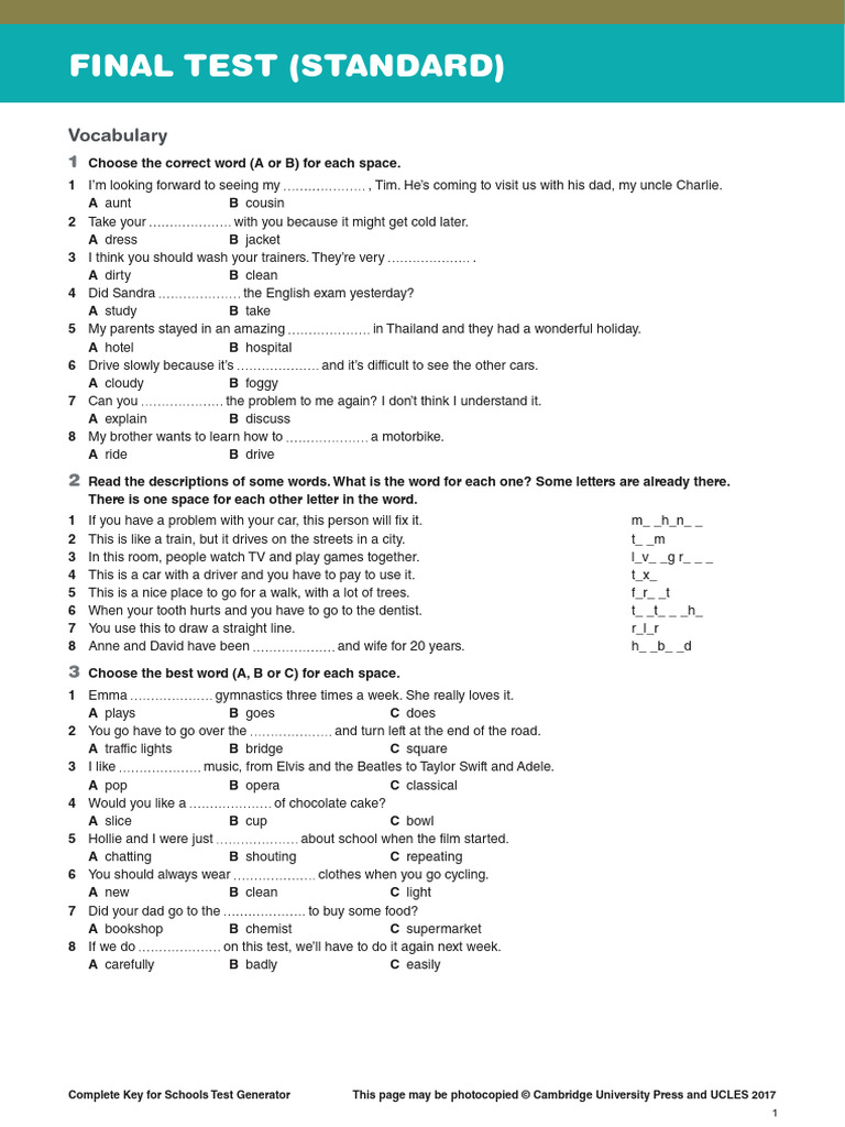 Key for Schools Final Test Guide | PDF