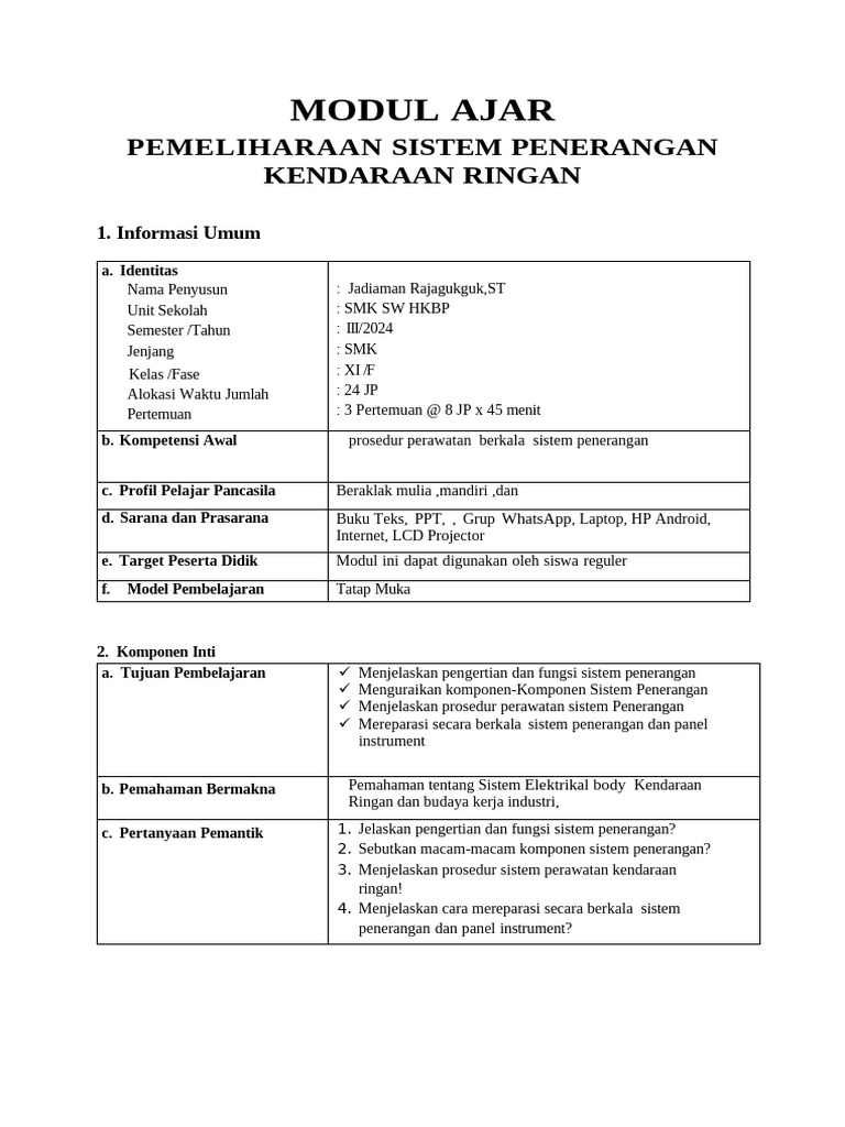 RTL Modul Ajar Sistem Penerangan | PDF RTL Modul Ajar Sistem Penerangan | PDF
