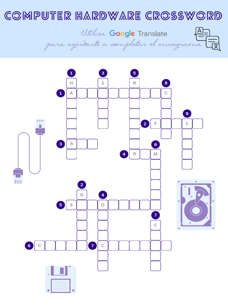 Computer Hardware Crossword Worksheet in Purple Bold Style | PDF ...