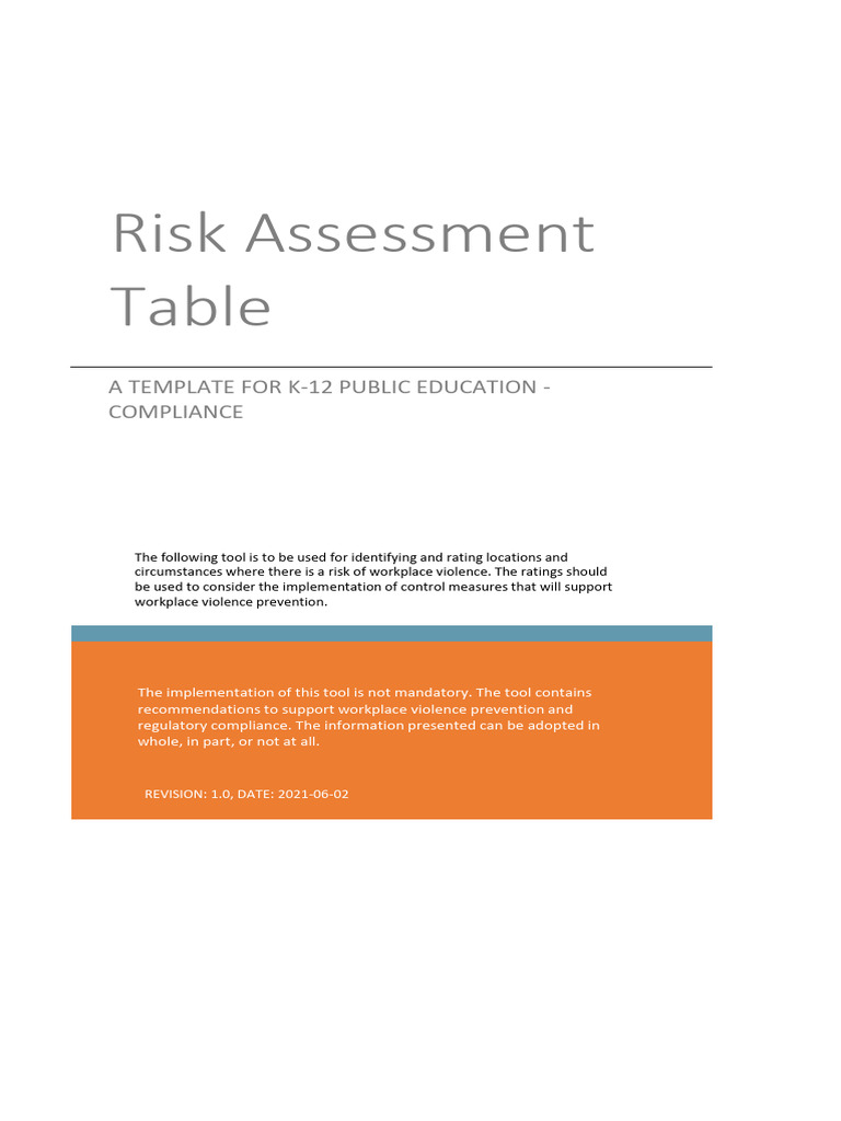 OHS-Risk-Assessment-Table-Sample | PDF | Risk | Violence
