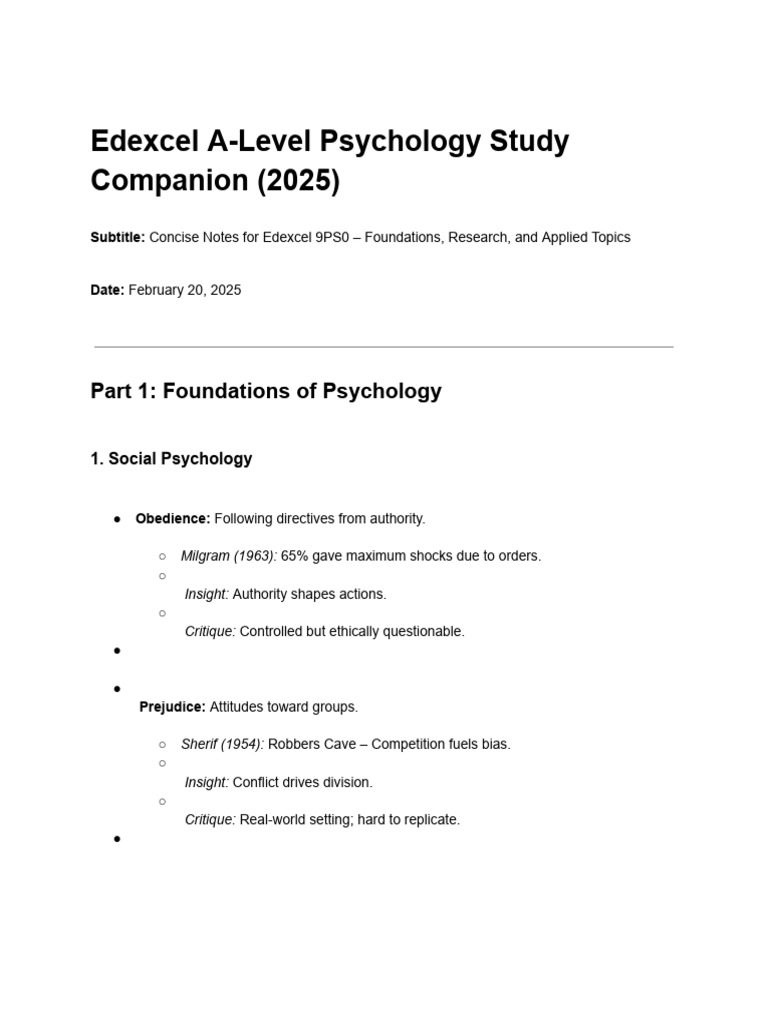 Edexcel A-Level Psychology Guide | PDF | Psychology | Classical ...