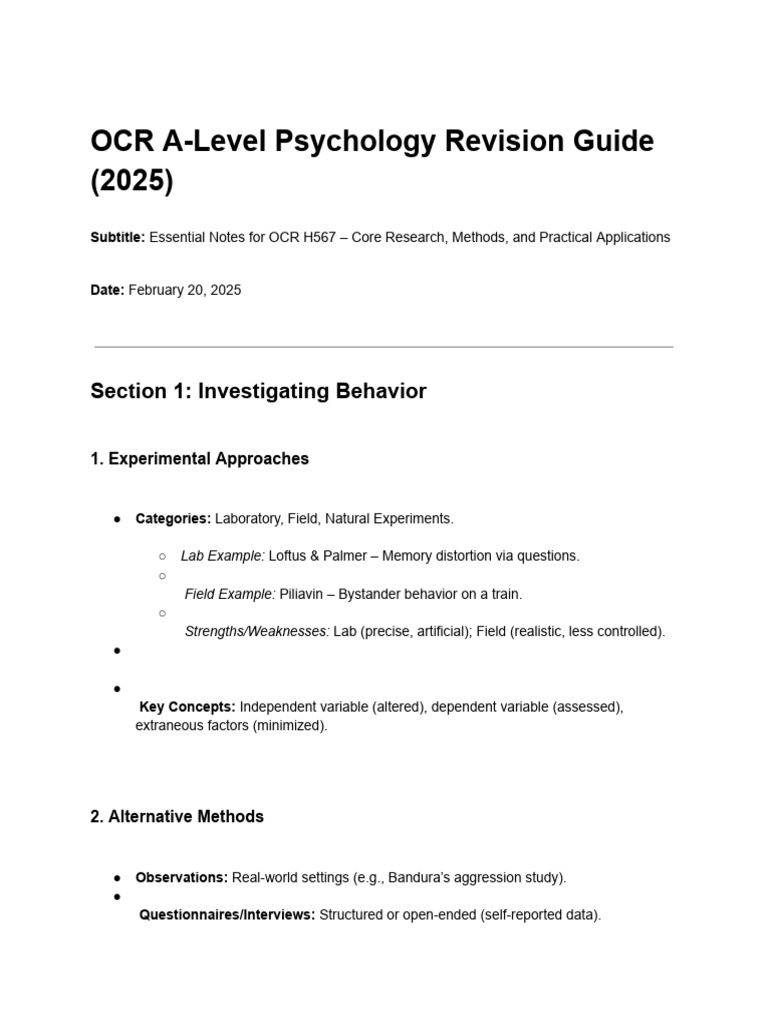 OCR A-Level Psychology Revision Guide (2025) | PDF | Psychology ...