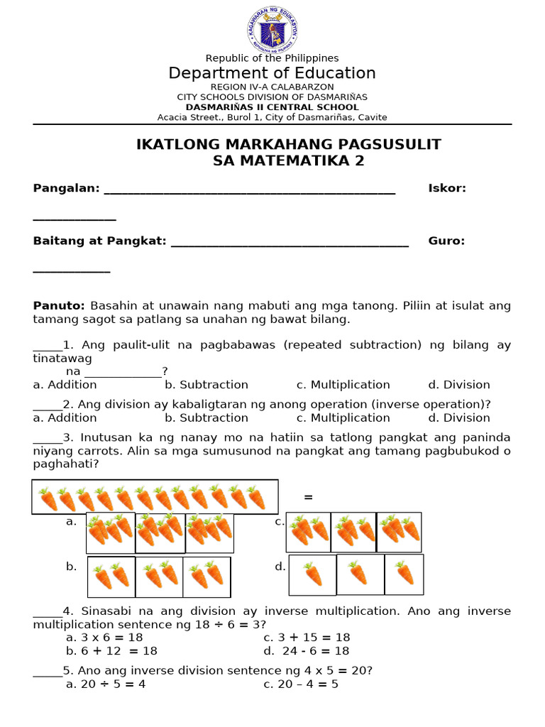 3rd Periodical Test in Math 2 | PDF
