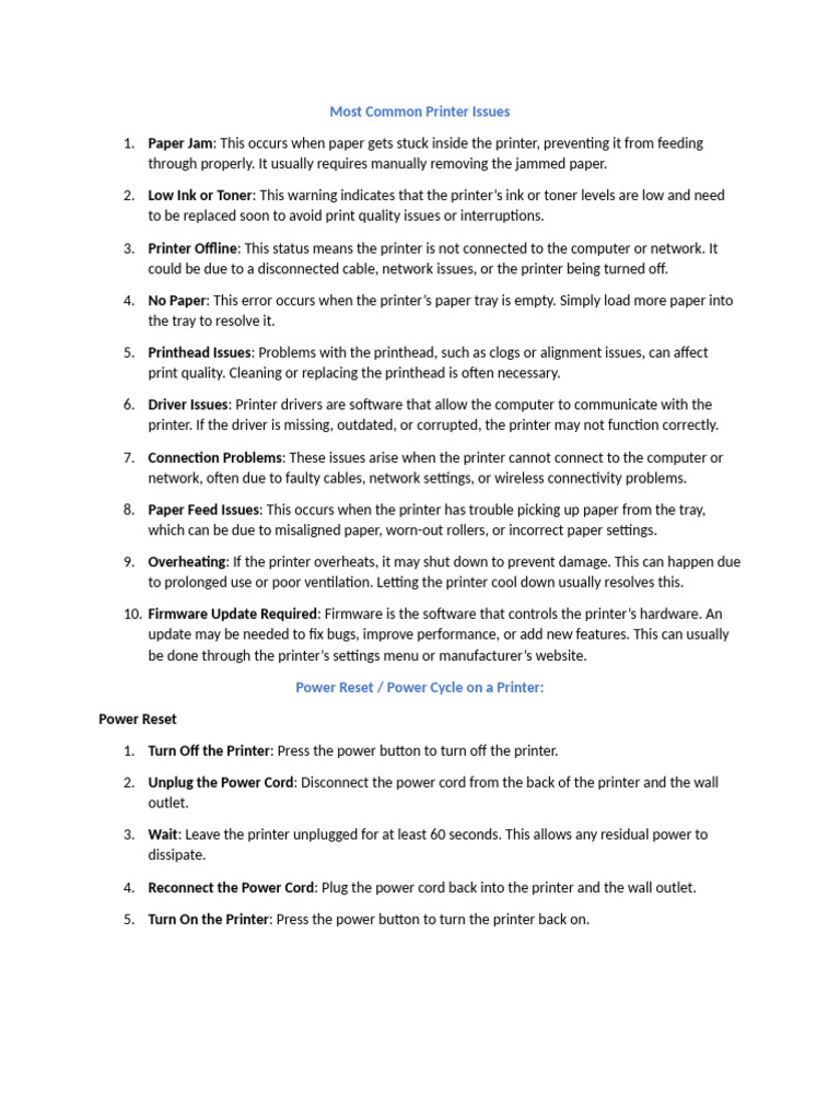 Most Common Printer Issues | PDF | Printer (Computing) | Computer Hardware