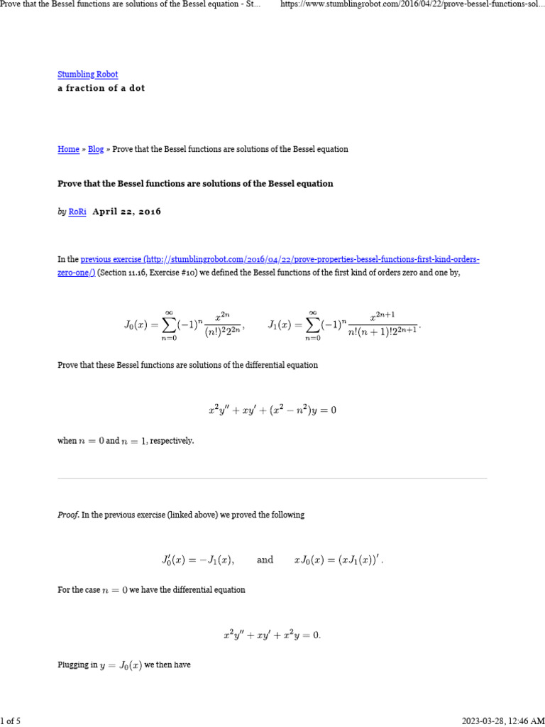 Proving Bessel Functions as Solutions | PDF | Mathematics | Algebra