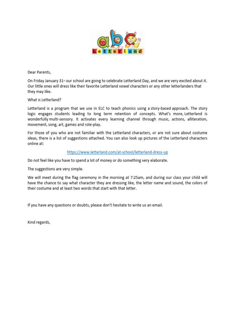 Letterland Day: Costume Guide for Parents | PDF