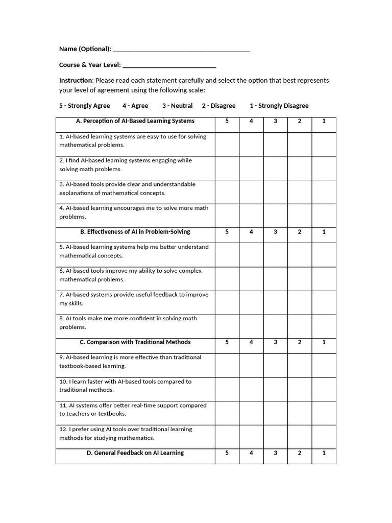 AI in Education: Survey Questionnaire | PDF