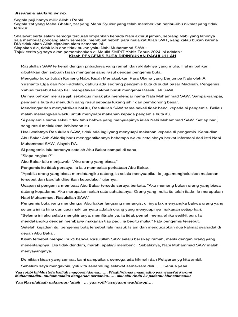 Kisah Pengemis Buta dan Rasulullah SAW | PDF