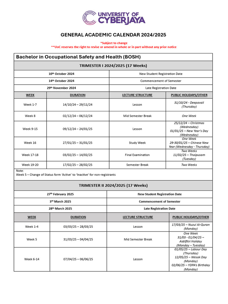 BOSH (1) | PDF | Academic Term | Holidays