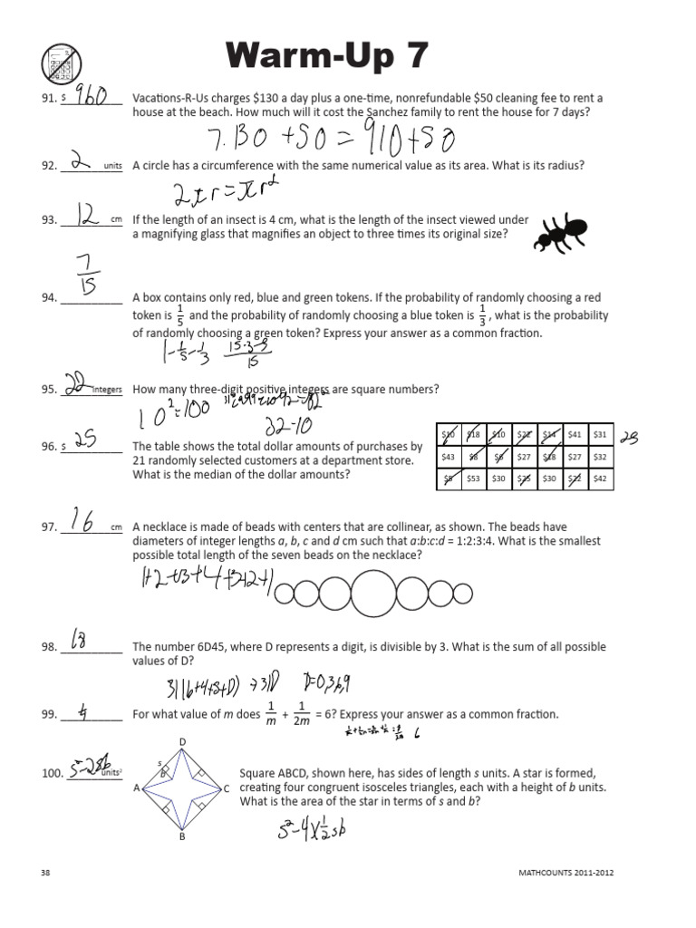 MATHCOUNTS 2011-2012 Warm-Up Problems | PDF | Area | Geometry