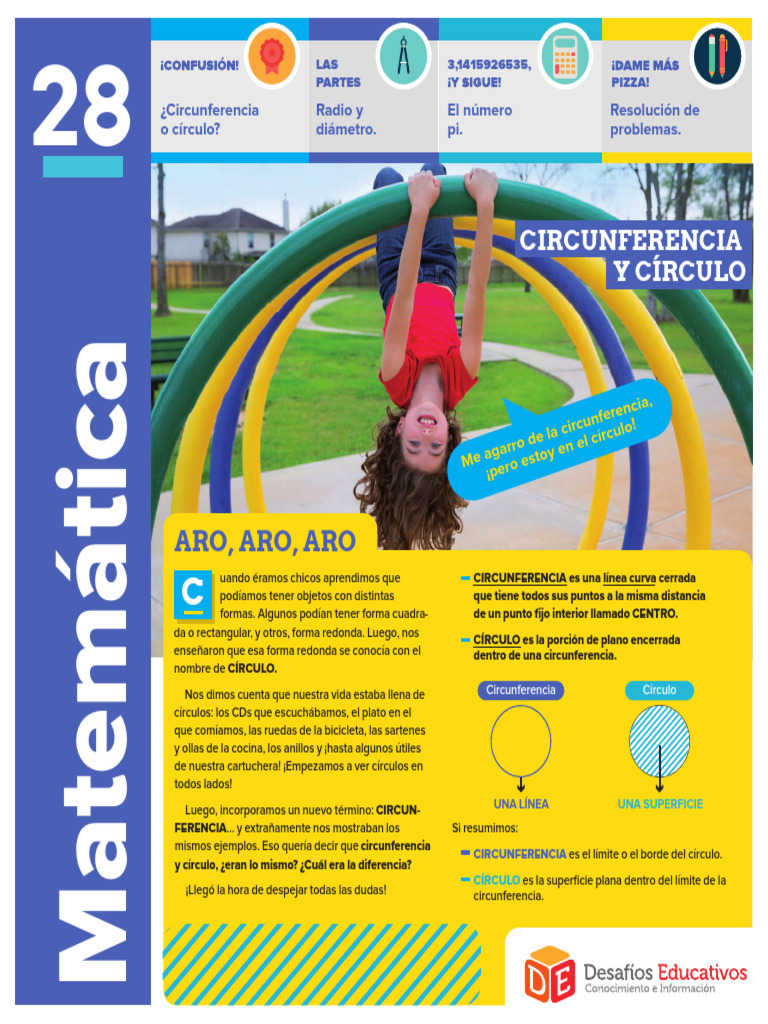 28 Matemática - Circunferencia y Círculo - Radio y Diámetro - Pi - Desafíos Educativos | PDF ...