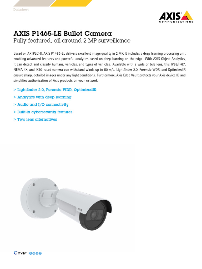 Datasheet Axis p1465 Le Bullet Camera en US 393318 | PDF | Camera | Video