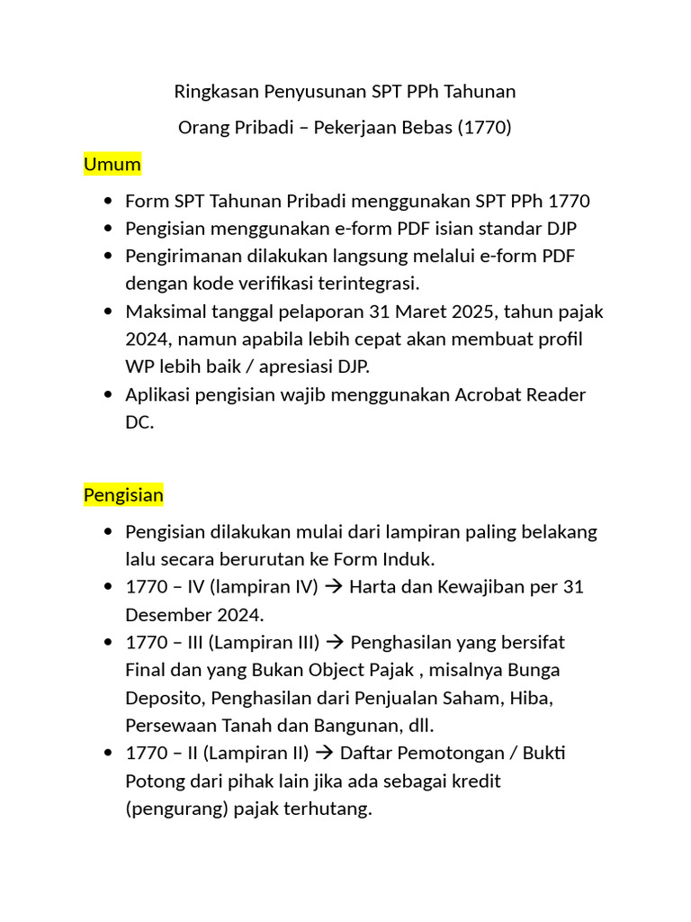 Panduan SPT PPh 1770 Orang Pribadi | PDF