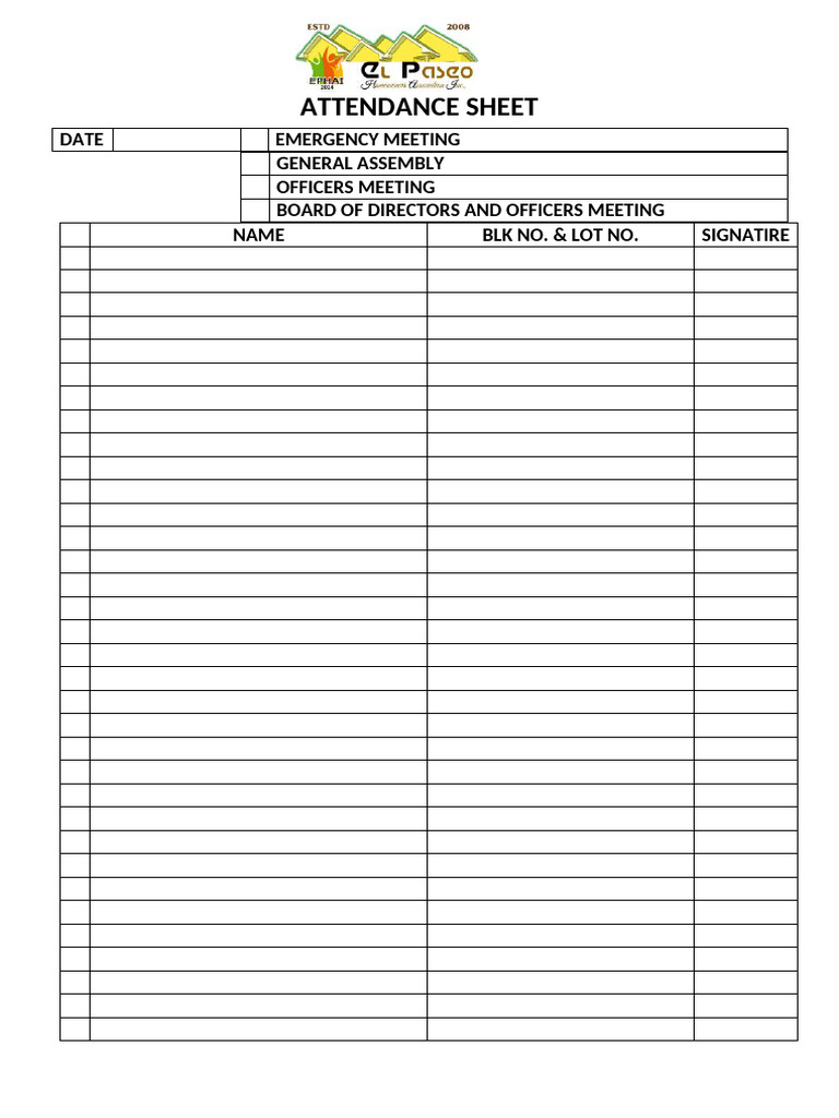 Board Meeting Attendance Sheet | PDF