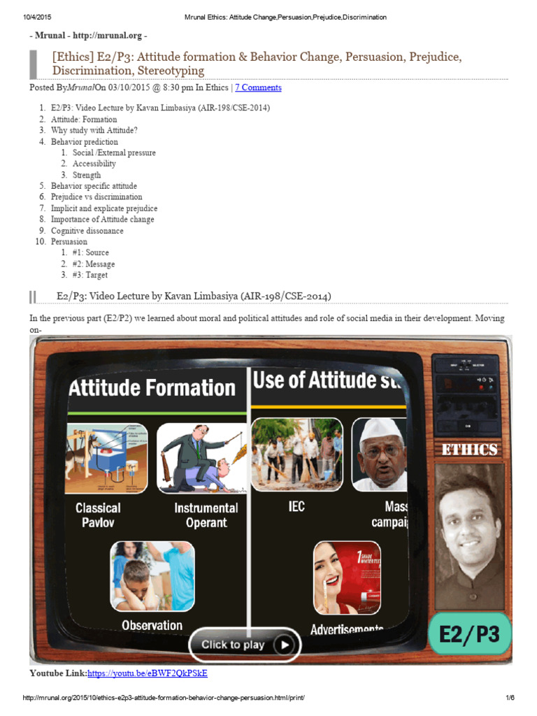 Attitude Change, Persuasion, Prejudice, Discrimination | PDF | Attitude ...