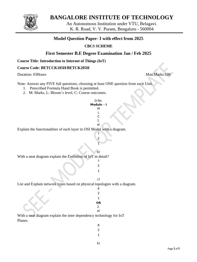 IoT_SEE-Model QP (2) | PDF | Internet Of Things | Computer Science