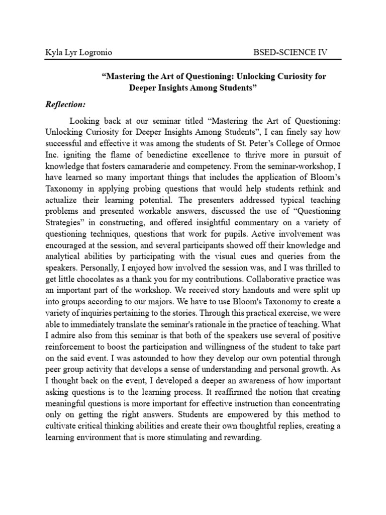 Kyla Lyr Logronio REFLECTION PDF | PDF | Learning | Intelligence