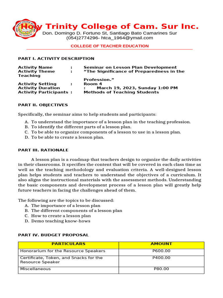 Lesson Plan Development Seminar Details | PDF | Lesson Plan | Teachers
