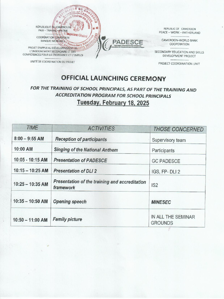 Programme de la cérémonie de lancement officiel | PDF