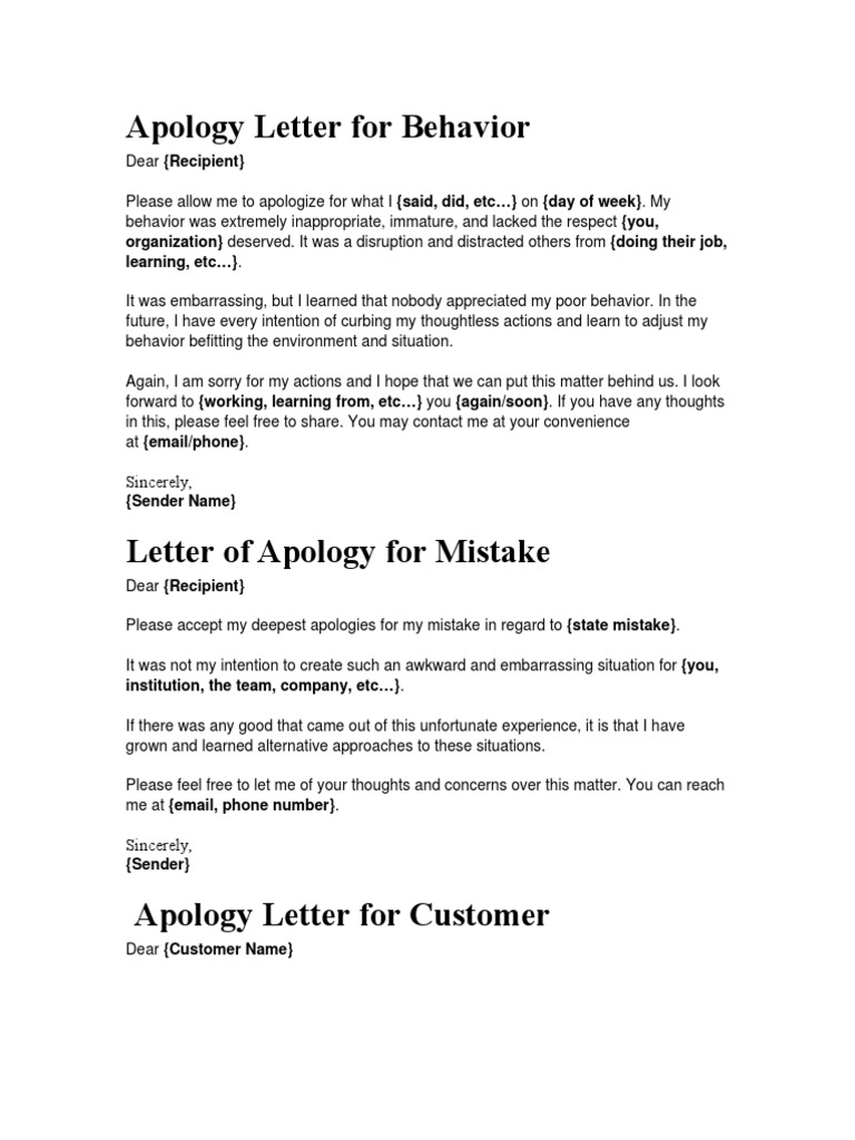 Apology Letters | Behavior | Email