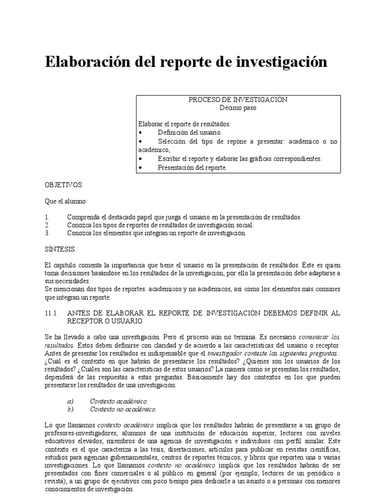 Elaboración Del Reporte De Investigación