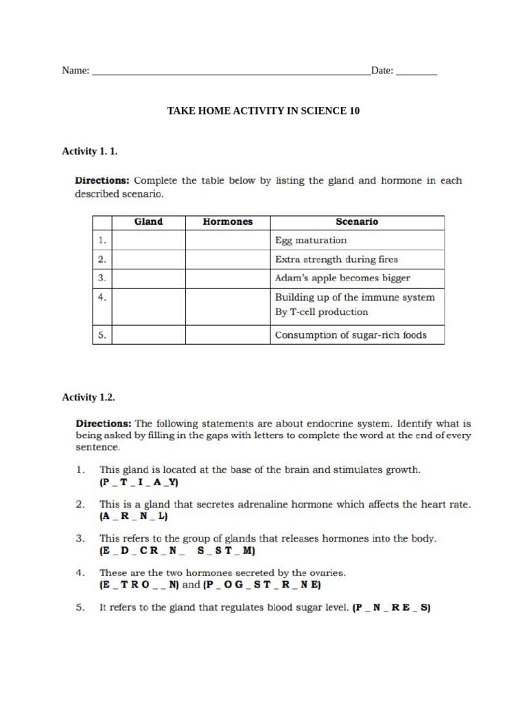 Science 10 Take Home Activity Guide | PDF