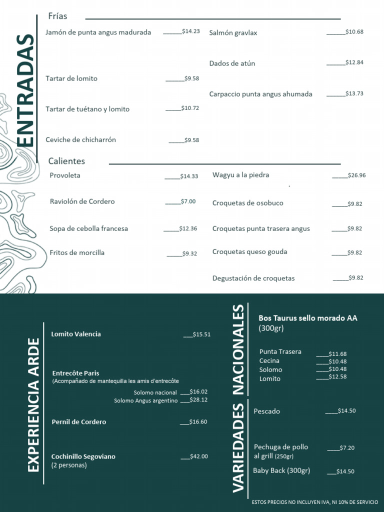 Menú Gourmet: Entradas y Platos Principales | PDF | ensalada | Hamburguesas