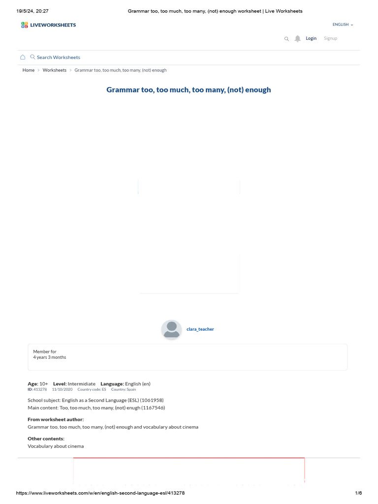 Grammar Too, Too Much, Too Many, (Not) Enough Worksheet - Live ...